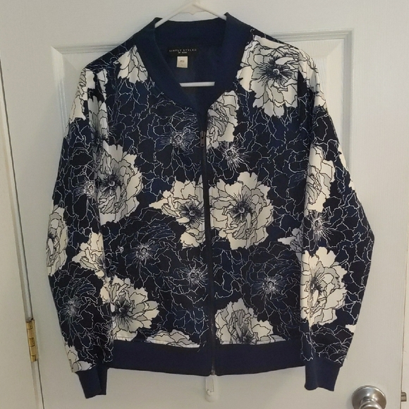 Sears | Jackets & Coats | Sears Dark Blue And White Floral Bomber ...